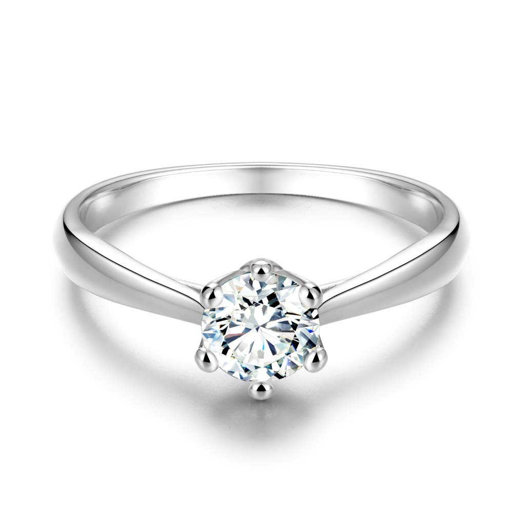 ailov 0.5 Ct Classic Round Solitaire Engagement Promise Ring Brilliant Cut Zircon Open Cathedral Setting (Silver, 7)