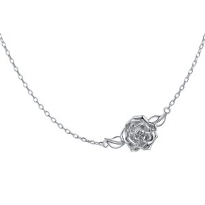 daochong s925 sterling silver jewelry sideways camellia flower choker necklace 14+4"