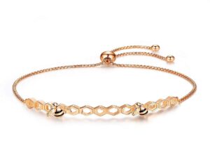 presentski bee honeycomb bracelet 925 sterling silver, rose gold plated adjustable jewelry for women