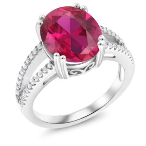 gem stone king 925 sterling silver red created ruby ring for women (5.48 cttw, oval 12x10mm, gemstone july birthstone, available in size 5, 6, 7, 8, 9)