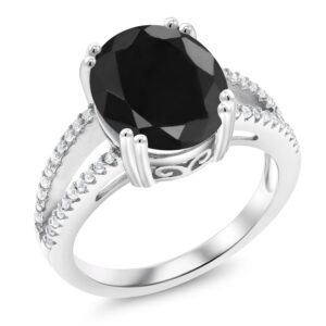 gem stone king 4.88 cttw black sapphire ring for women in 925 sterling silver | oval 12x10mm | gemstone september birthstone | available in size 5, 6, 7, 8, 9