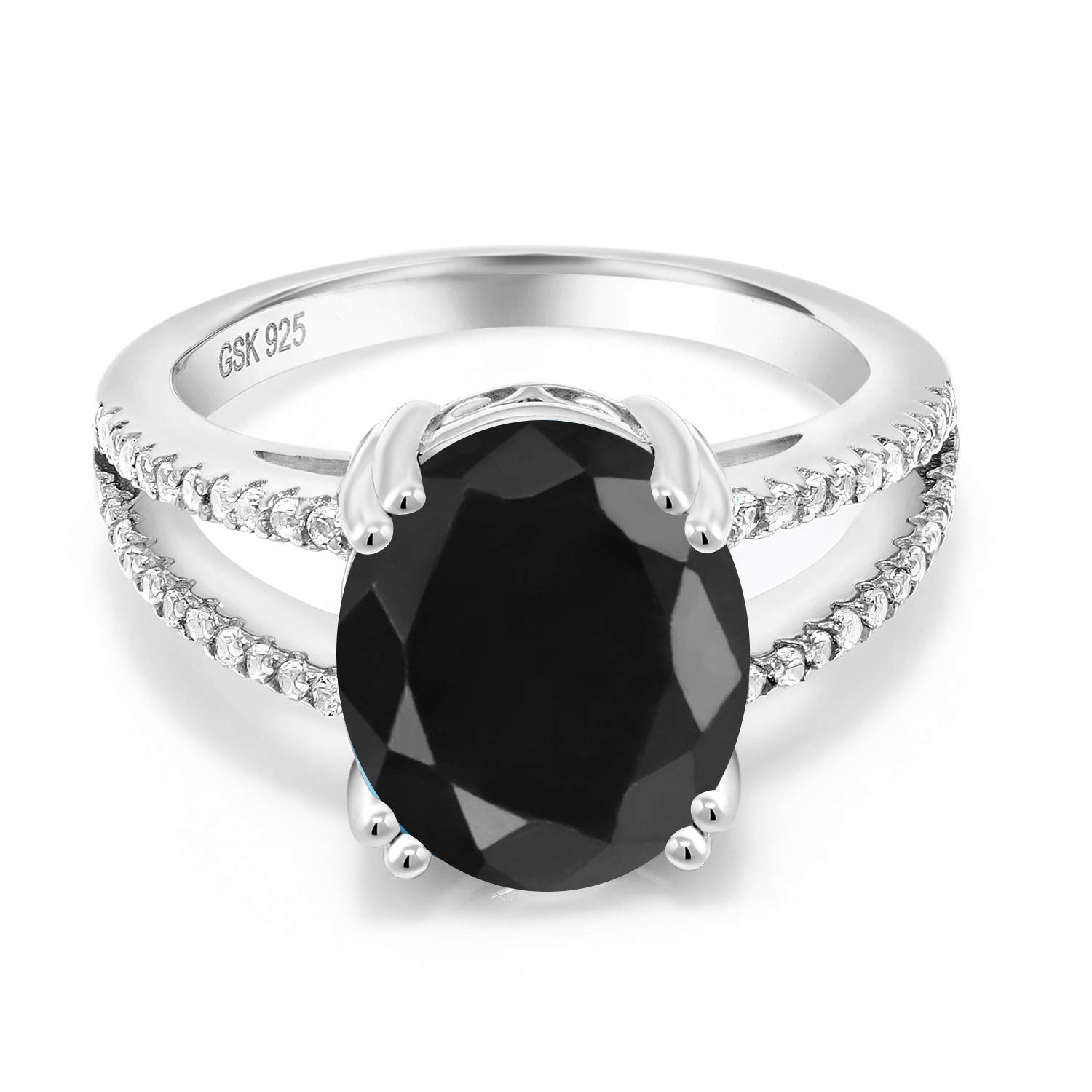 Gem Stone King 4.88 Cttw Black Sapphire Ring For Women In 925 Sterling Silver | Oval 12X10MM | Gemstone September Birthstone | Available In Size 5, 6, 7, 8, 9