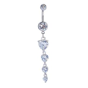 mutreso belly button ring heart zirconia stones 14g surgical steel dangle navel ring body piercing