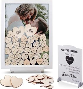 glm premium wedding guest book alternative with welcome sign and 85 hearts - a perfect piece to rustic wedding decorations for ceremony outside, an alternative for your guest book wedding reception!