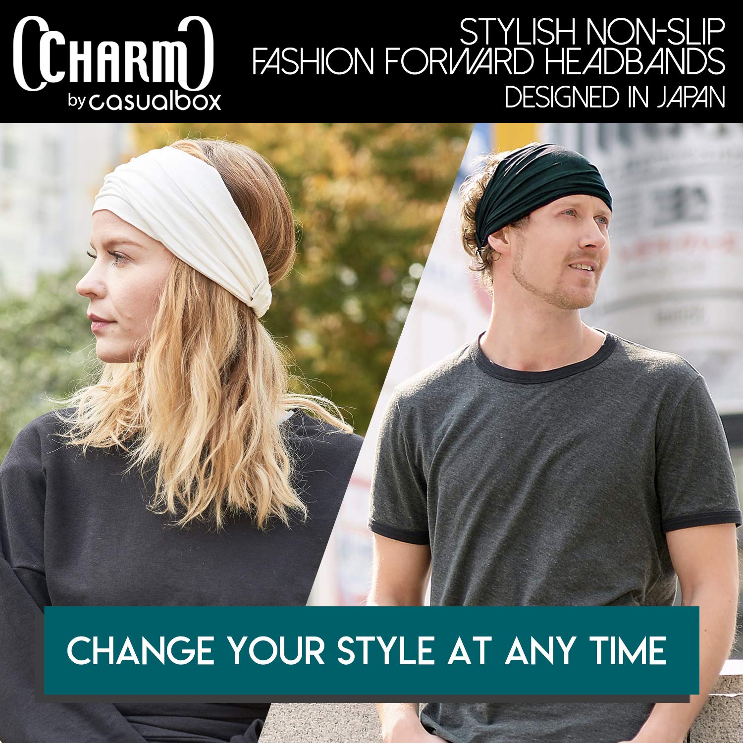 CHARM Black Japanese Bandana Headbands for Men and Women – Comfortable Head Bands with Elastic Secure Snug Fit Ideal Runners Fitness Sports Football Tennis Stylish Lightweight L