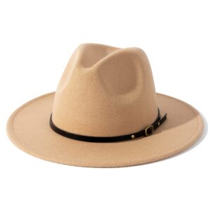 lisianthus women wide brim wool fedora panama hat with belt buckle a-camel