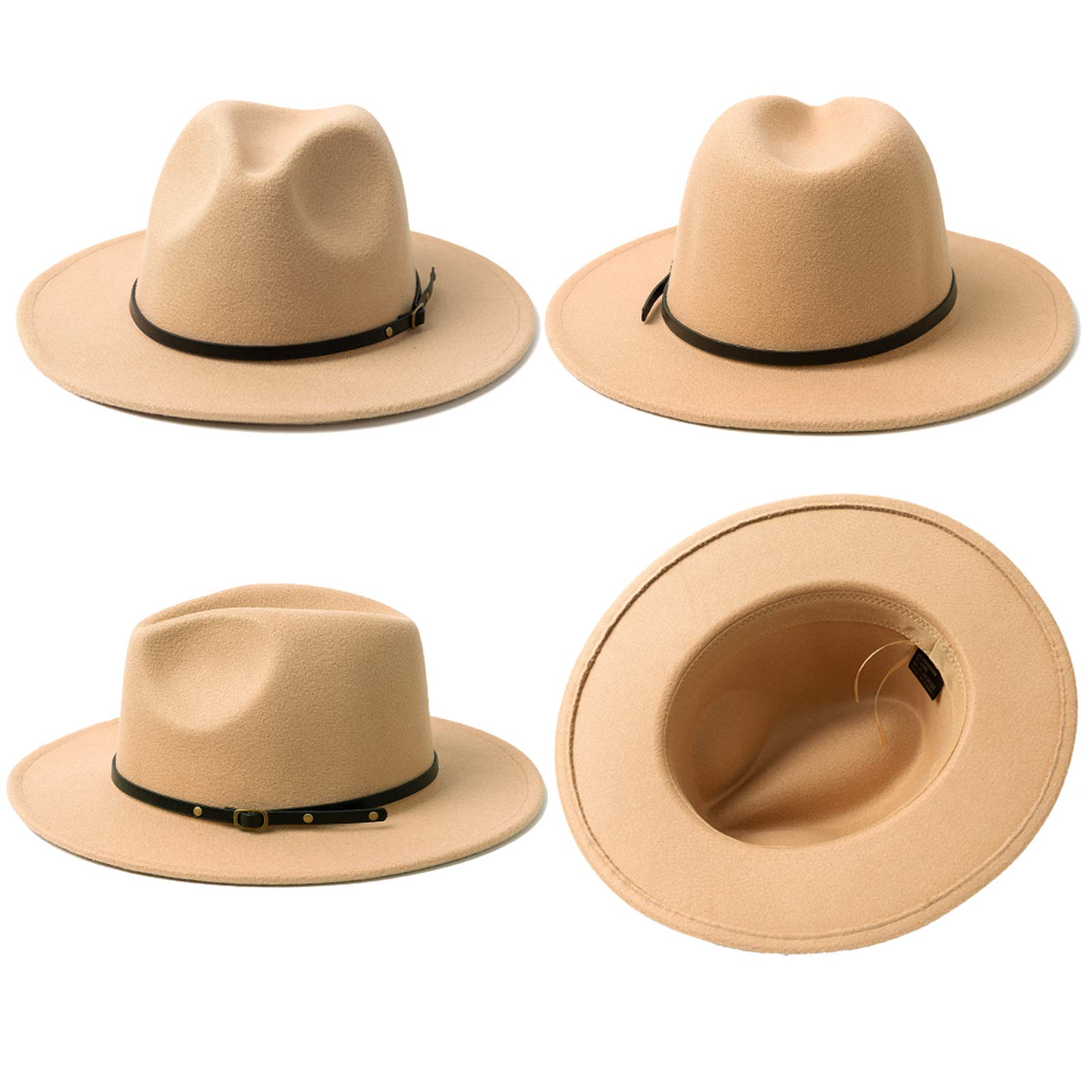 Lisianthus Women Wide Brim Wool Fedora Panama Hat with Belt Buckle A-Camel