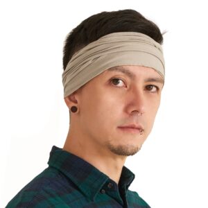 beige japanese bandana headbands for men and women – comfortable head bands with elastic secure snug fit ideal runners fitness sports football tennis stylish lightweight m