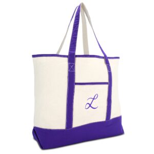 dalix women's canvas tote bag shoulder bags open top purple monogram l