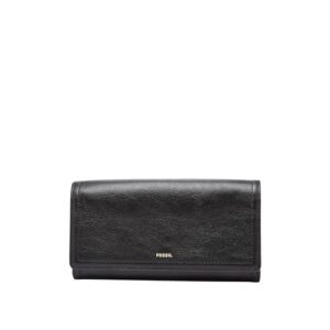 fossil women's logan leather wallet rfid blocking flap clutch organizer, black (model: sl7833001)