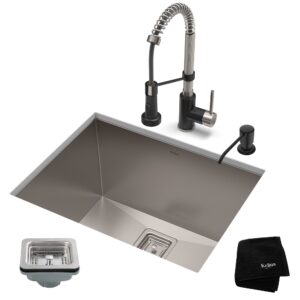 kraus 24-inch 18 gauge pax laundry and utility sink combo set with bolden 18-inch kitchen faucet and soap dispenser, stainless steel matte black khu24l-1610-53ssmb