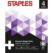 staples inkjet & laser paper, 8 1/2" x 11", bright white, 4-ream case