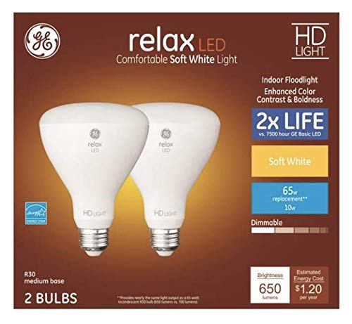 GE Refresh 2-Pack 65 W Equivalent Dimmable Daylight Br30 LED Light Fixture Light Bulb