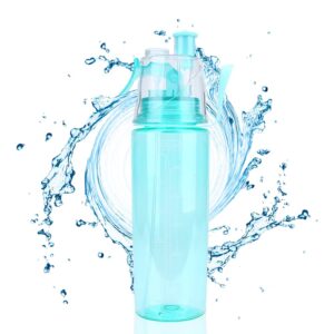 plastic water bottle, 600ml wide mouth portable spray-head anti-leak water bottle for sports school cycling gym yoga(blue)