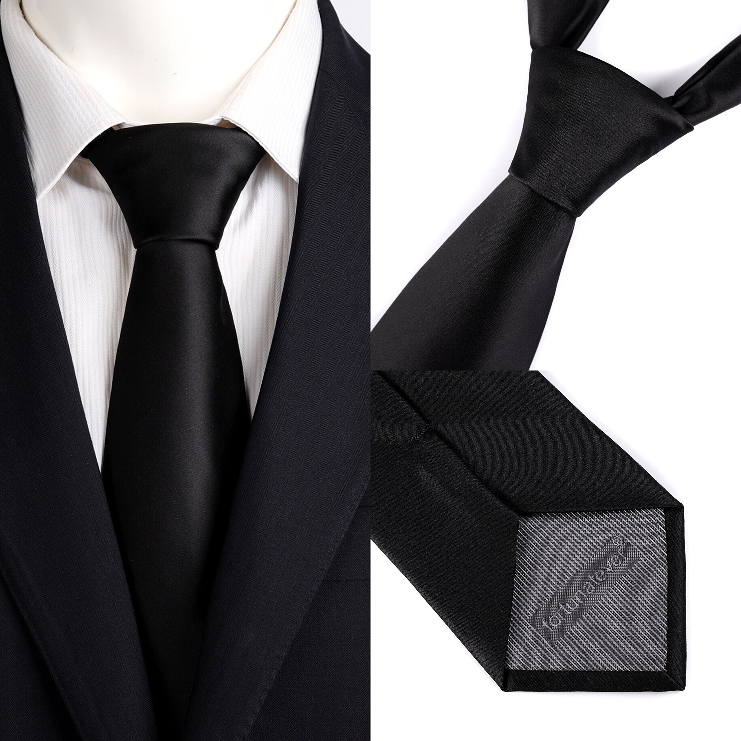 fortunatever Classical Men's Solid Handmade Extra Long Necktie,Black Tie With Gift Box