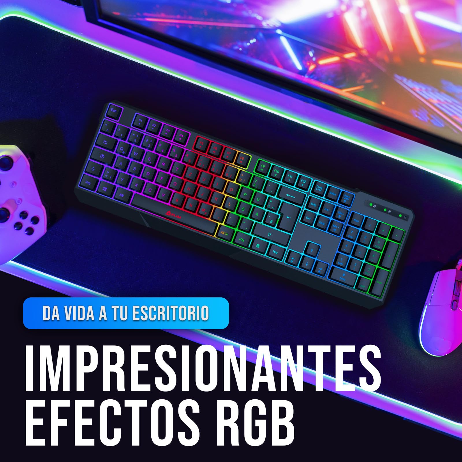 KLIM Chroma Wireless - Teclado inalámbrico Gaming ESPAÑOL + Teclado Gaming ligero, duradero, resiste al agua, ergonómico, silencioso + Teclado Gamer PC PS4 Xbox One Mac + Nueva VERSIÓN 2024 + Negro