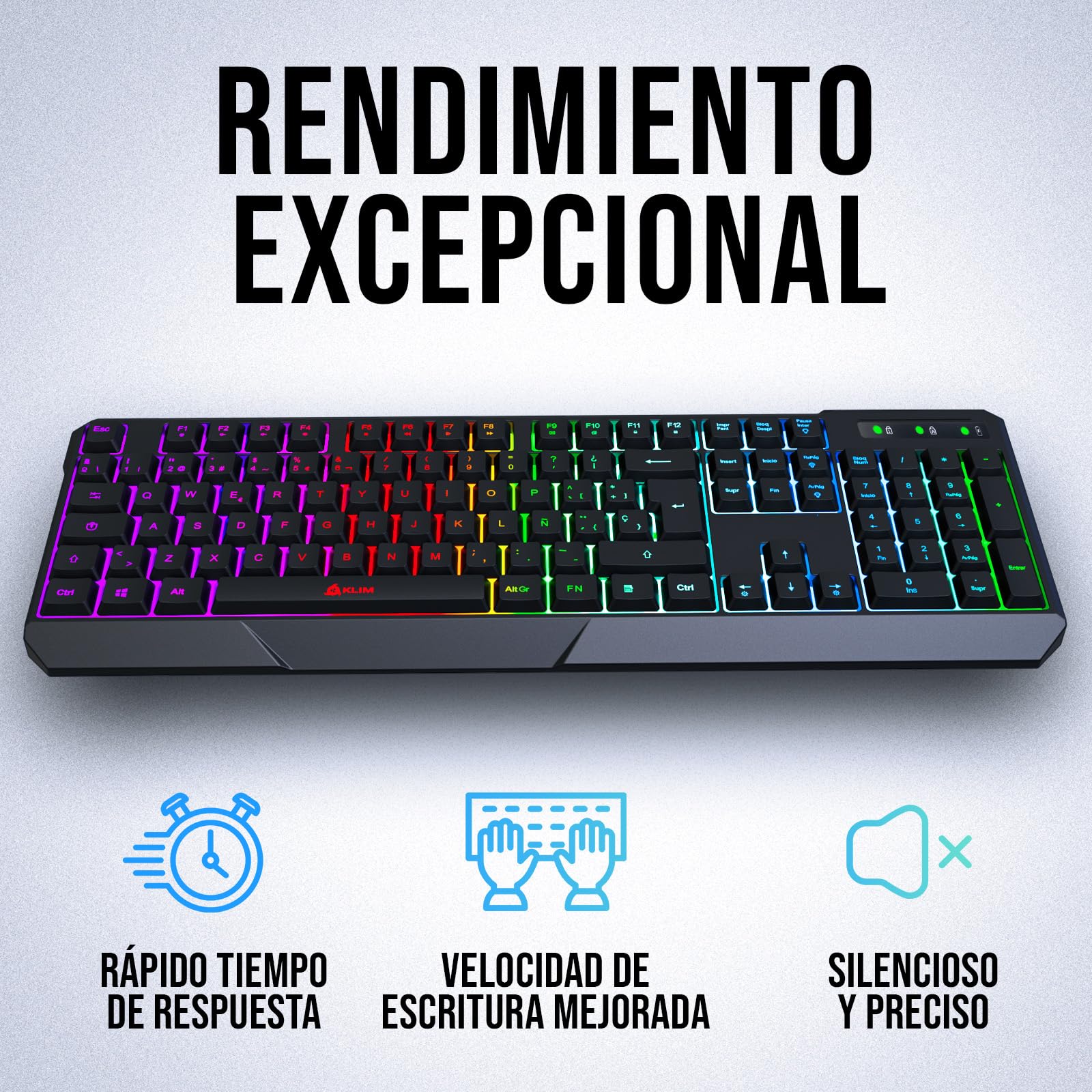 KLIM Chroma Wireless - Teclado inalámbrico Gaming ESPAÑOL + Teclado Gaming ligero, duradero, resiste al agua, ergonómico, silencioso + Teclado Gamer PC PS4 Xbox One Mac + Nueva VERSIÓN 2024 + Negro