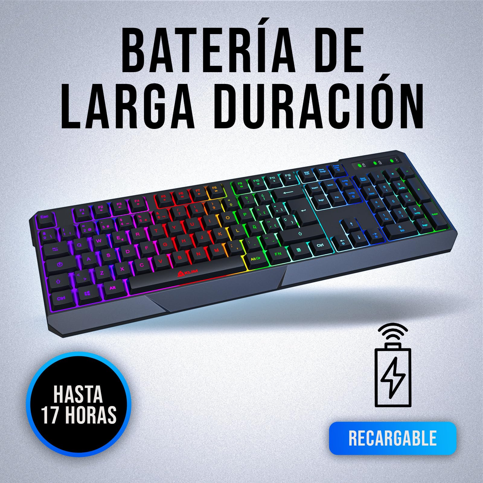 KLIM Chroma Wireless - Teclado inalámbrico Gaming ESPAÑOL + Teclado Gaming ligero, duradero, resiste al agua, ergonómico, silencioso + Teclado Gamer PC PS4 Xbox One Mac + Nueva VERSIÓN 2024 + Negro