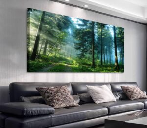 artewoods green forest canvas wall art living room wall decor large nature pictures canvas artwork contemporary wall art modern landscape pine trees for kitchen office home decoration 24" x 48"