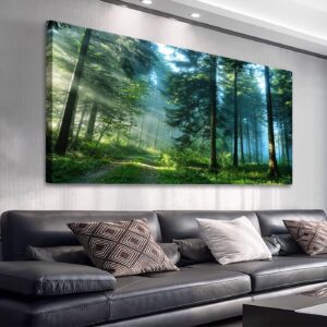 arteWOODS Green Forest Canvas Wall Art Living Room Wall Decor Large Nature Pictures Canvas Artwork Contemporary Wall Art Modern Landscape Pine Trees for Kitchen Office Home Decoration 24" x 48"