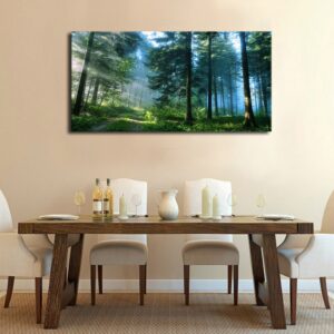 arteWOODS Green Forest Canvas Wall Art Living Room Wall Decor Large Nature Pictures Canvas Artwork Contemporary Wall Art Modern Landscape Pine Trees for Kitchen Office Home Decoration 24" x 48"