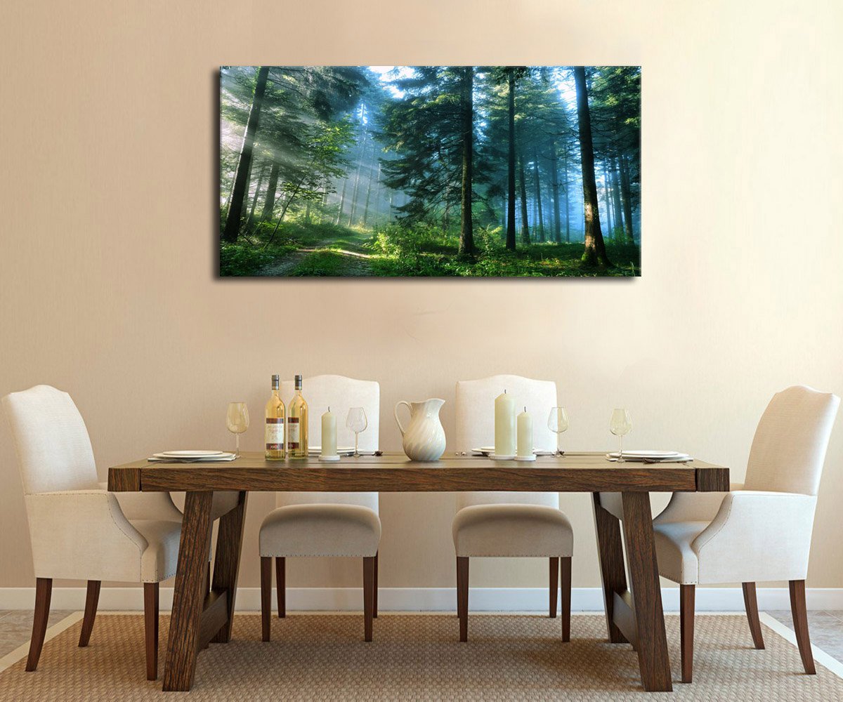 arteWOODS Green Forest Canvas Wall Art Living Room Wall Decor Large Nature Pictures Canvas Artwork Contemporary Wall Art Modern Landscape Pine Trees for Kitchen Office Home Decoration 24" x 48"