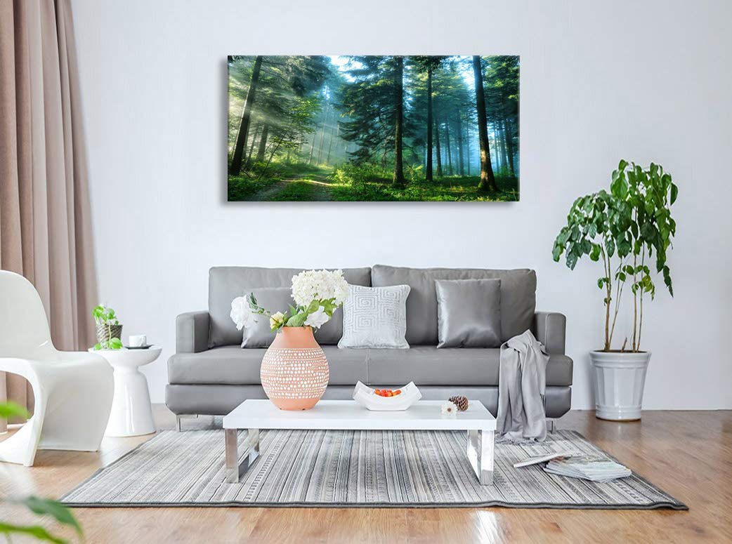 arteWOODS Green Forest Canvas Wall Art Living Room Wall Decor Large Nature Pictures Canvas Artwork Contemporary Wall Art Modern Landscape Pine Trees for Kitchen Office Home Decoration 24" x 48"