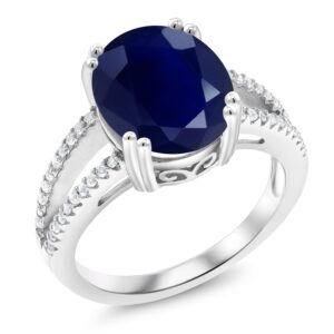 gem stone king 925 sterling silver blue sapphire ring for women (5.48 cttw, oval 12x10mm, gemstone september birthstone, available in size 5, 6, 7, 8, 9)