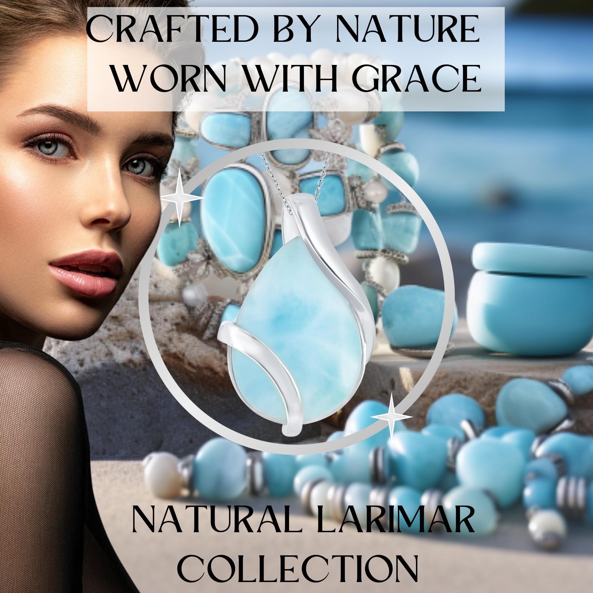 Natural Larimar Necklace for Women - Larimar Jewelry for Women - Silver and Larimar Necklaces - Blue Larimar Pendant for Women - Larimar Gemstone Necklace Pendant - Pear Shaped Statement Necklace