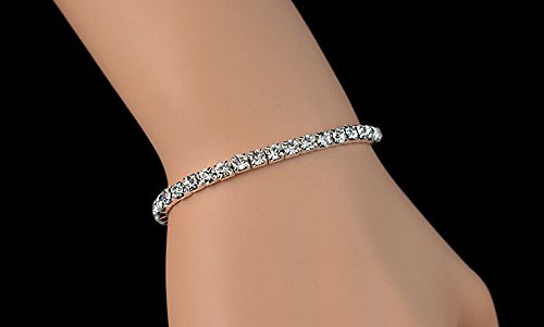 QIAN0813 Luxury Multilayer Shining Crystal Stretch Wide Bracelets for Women Elastic Force Tennis Bracelet (1 Row)