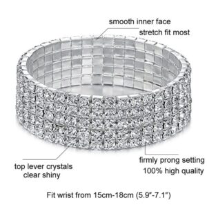 QIAN0813 Luxury Multilayer Shining Crystal Stretch Wide Bracelets for Women Elastic Force Tennis Bracelet (1 Row)