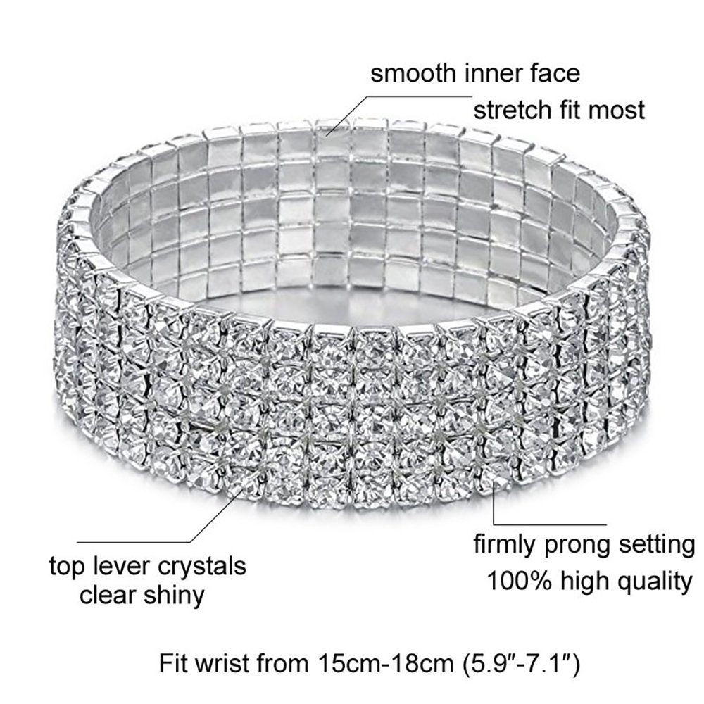 QIAN0813 Luxury Multilayer Shining Crystal Stretch Wide Bracelets for Women Elastic Force Tennis Bracelet (1 Row)