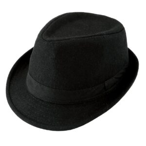 unisex classic manhattan fedora hat with black band fashion casual jazz wool cap (black)