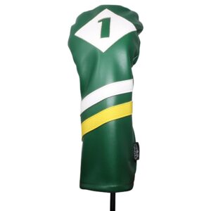 majek retro golf headcover green white and yellow vintage leather style 1 driver head cover fits 460cc drivers classic look