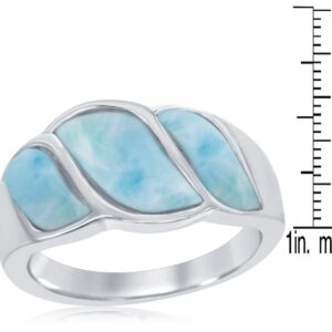 Sterling Silver Natural Larimar Wave Design Ring (Size 8)