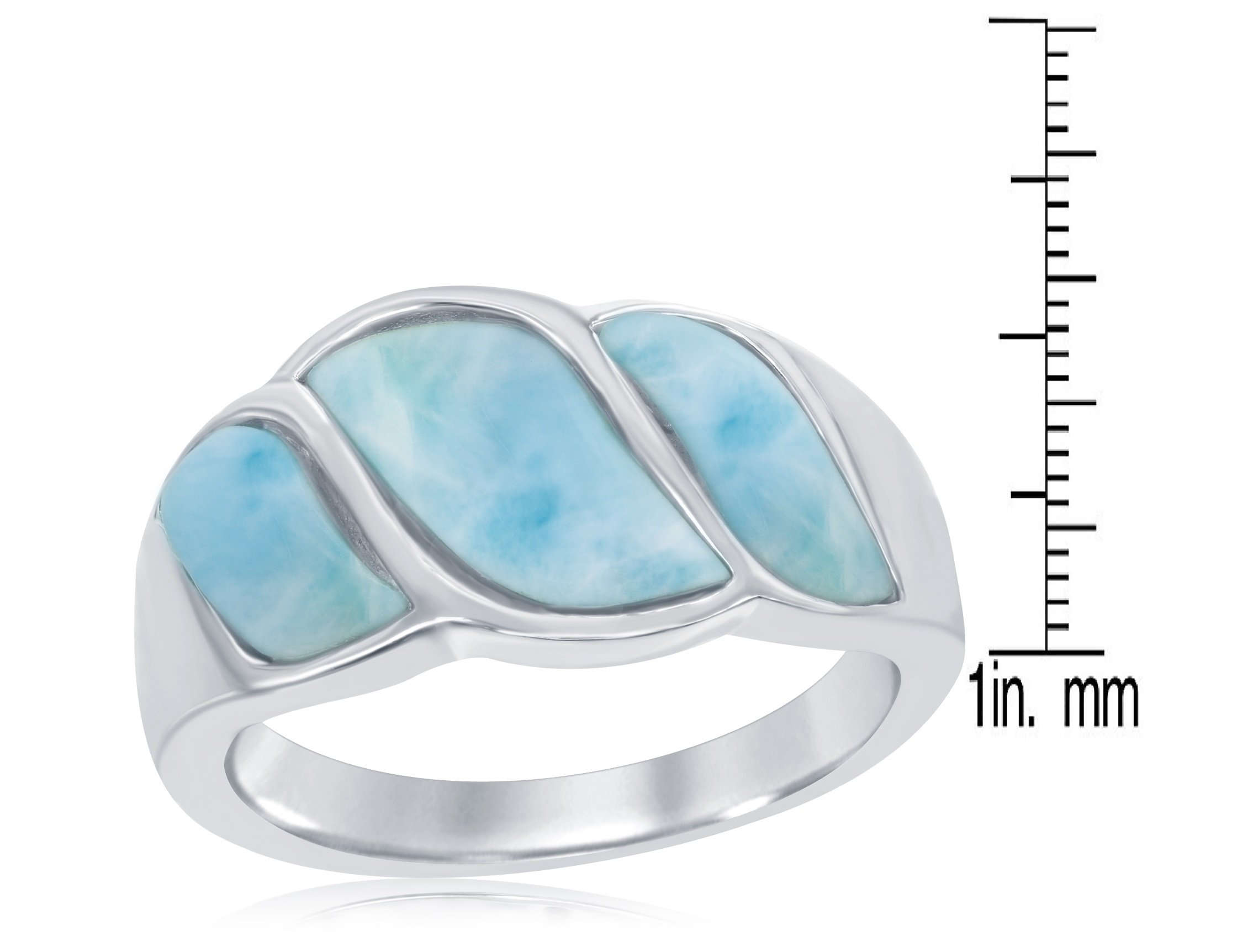 Sterling Silver Natural Larimar Wave Design Ring (Size 8)