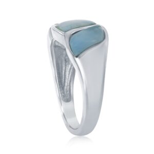 Sterling Silver Natural Larimar Wave Design Ring (Size 8)