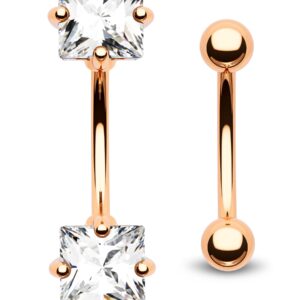 Jewseen 2pcs 16g Small Size Belly Button Rings Pack Surgical Steel Square AAA CZ Curved Barbell Navel Rings New