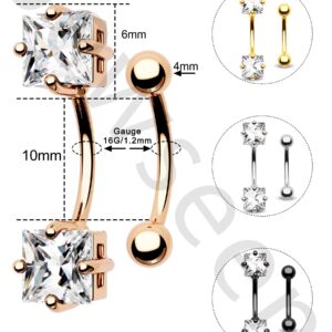 Jewseen 2pcs 16g Small Size Belly Button Rings Pack Surgical Steel Square AAA CZ Curved Barbell Navel Rings New