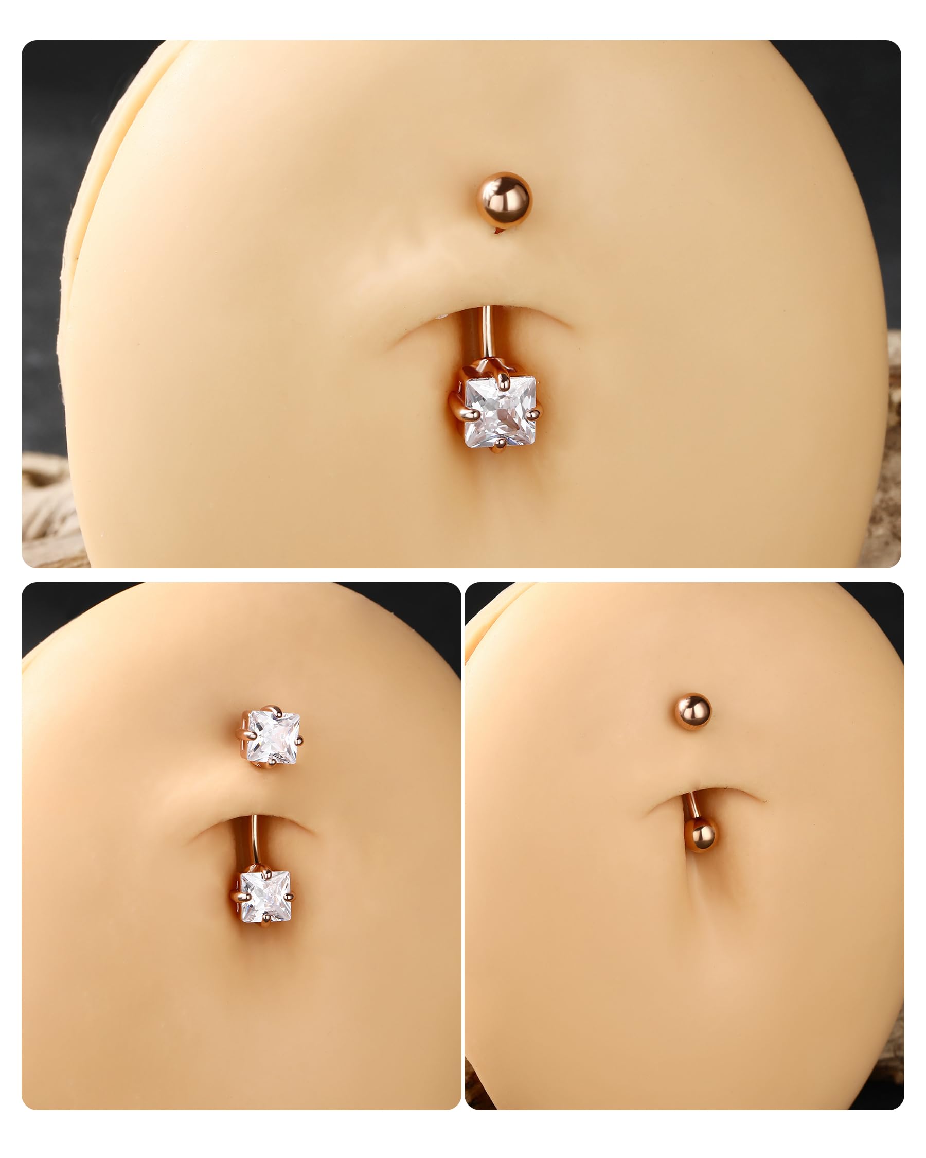 Jewseen 2pcs 16g Small Size Belly Button Rings Pack Surgical Steel Square AAA CZ Curved Barbell Navel Rings New