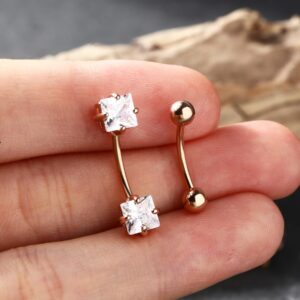 Jewseen 2pcs 16g Small Size Belly Button Rings Pack Surgical Steel Square AAA CZ Curved Barbell Navel Rings New