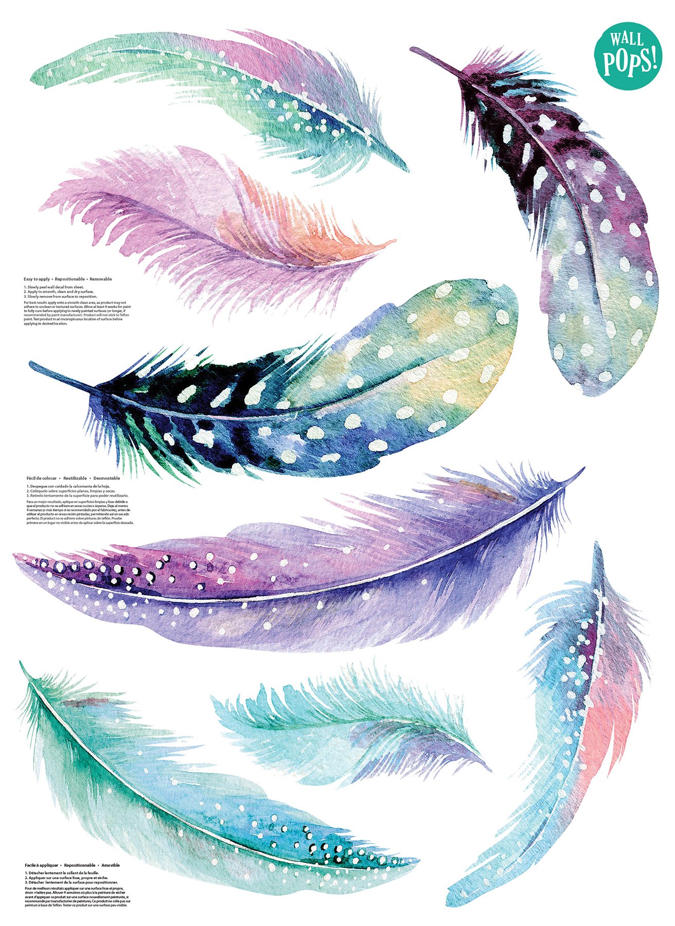 WallPops DWPK2462 Celestial Feathers Wall Art Kit, Multicolor