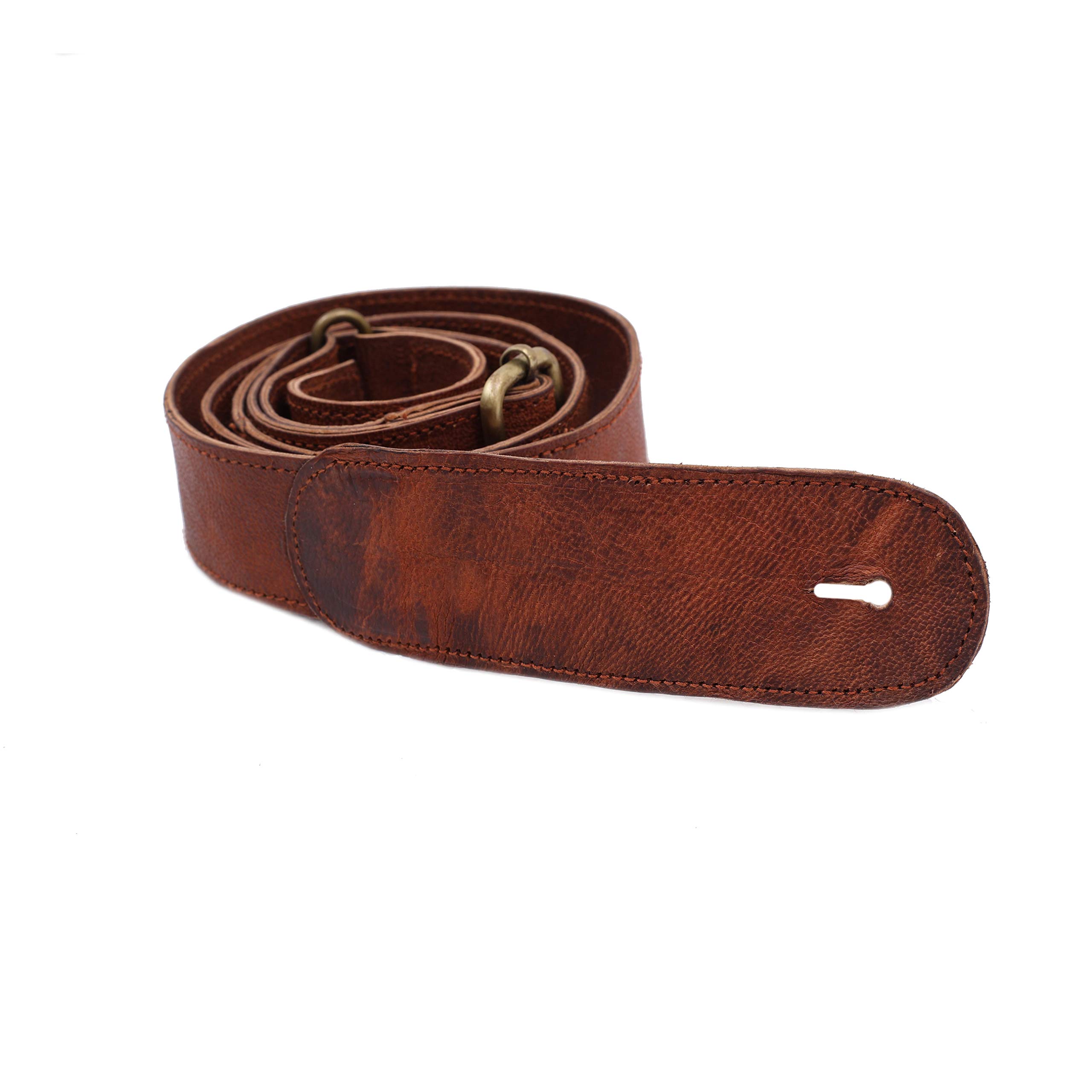 WerKens Genuine Leather Adjustable Mandolin,Ukulele Strap Belt, Soft Feel Comfortable Grip Slim Design - Brown - 1.40" inch Wide