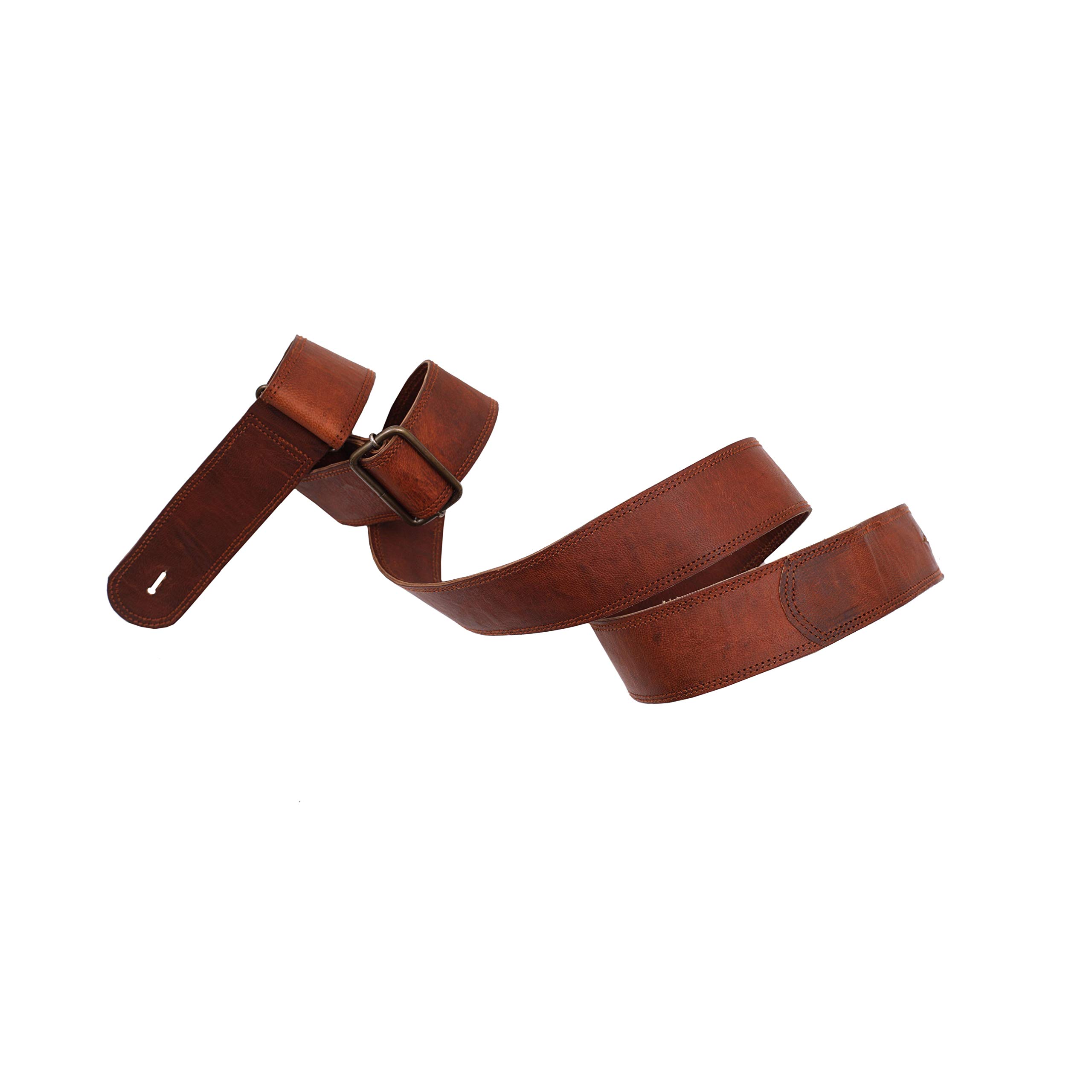 WerKens Genuine Leather Adjustable Mandolin,Ukulele Strap Belt, Soft Feel Comfortable Grip Slim Design - Brown - 1.40" inch Wide