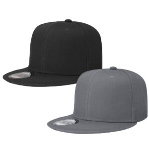 falari snapback hat cap hip hop style flat bill blank solid color adjustable size g202-black&grey