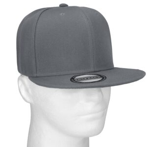 Falari Snapback Hat Cap Hip Hop Style Flat Bill Blank Solid Color Adjustable Size G202-Black&Grey