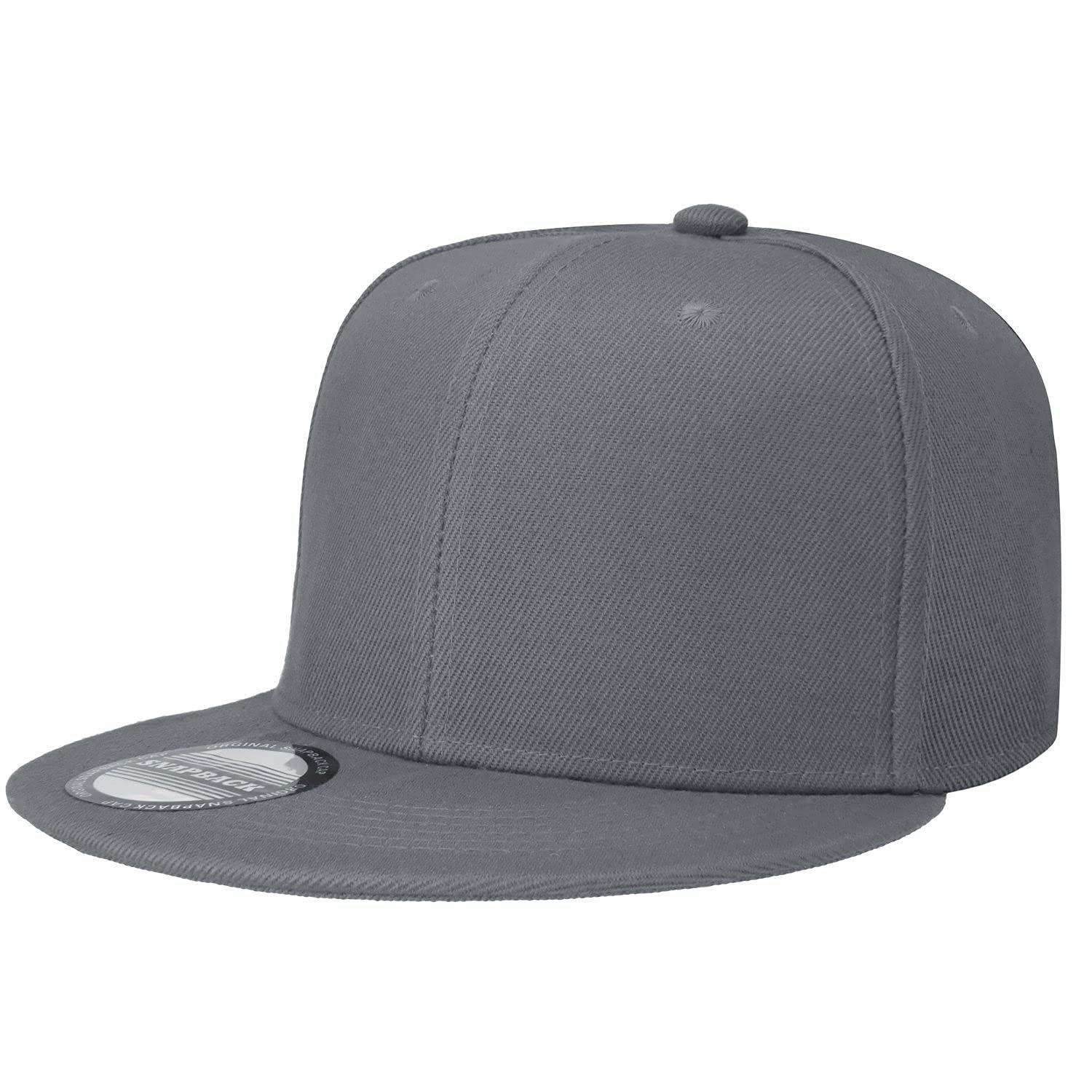 Falari Snapback Hat Cap Hip Hop Style Flat Bill Blank Solid Color Adjustable Size G202-Black&Grey