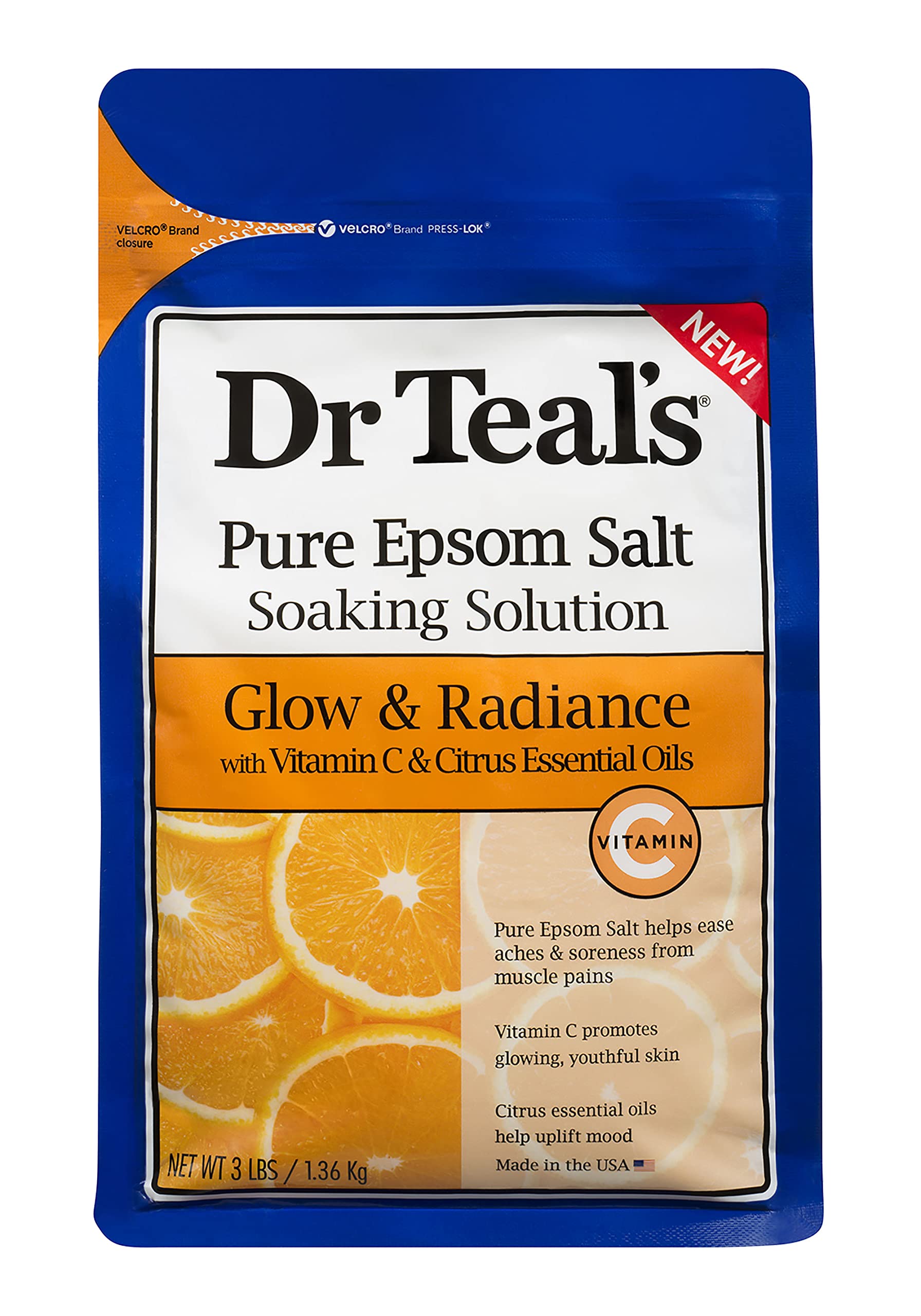 Dr Teal's Salt Bath Variety Gift Set (4 Pack, 3lbs Ea.) - Glow & Radiance Vitamin C & Citrus, Soothe & Sleep Lavender - Pure Epsom Salt & Essential Oils Nourish Skin & Promote Better Sleep