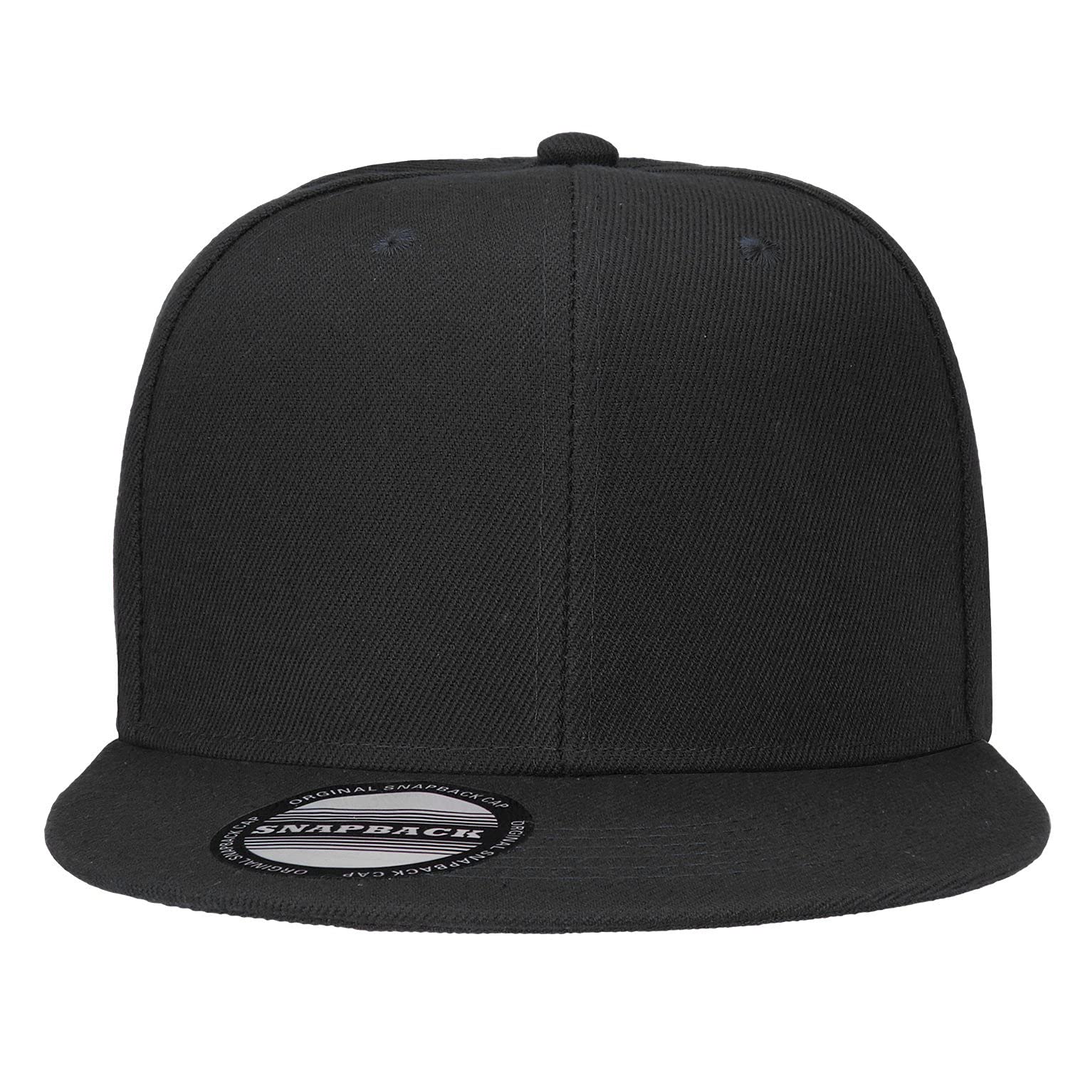 Falari Snapback Hat Cap Hip Hop Style Flat Bill Blank Solid Color Adjustable Size G201-01-Black