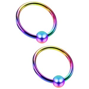 2pc 18 gauge captive bead ring rainbow anodized stainless steel hypoallergenic septum earrings 8mm